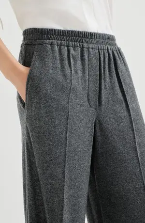 Brunello Cucinelli Cashmere Jersey Pleated Wide Leg Track Trousers