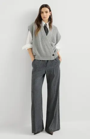 Brunello Cucinelli Cashmere Jersey Pleated Wide Leg Track Trousers