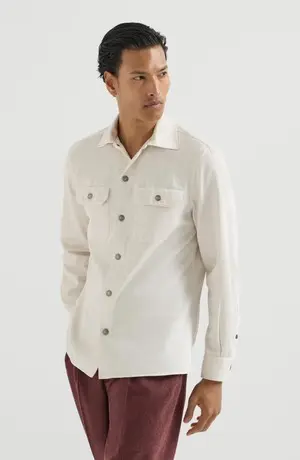 Brunello Cucinelli Garment-dyed Overshirt In Cotton Gabardine With Spread Collar And Chest Pockets - White