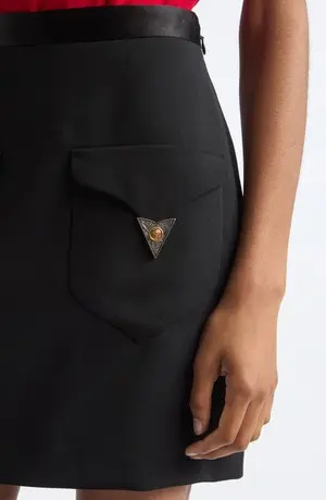 Versace Stretch Virgin Wool Mini Skirt With Medusa Filigree Embellishments