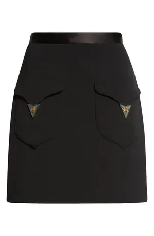 Versace Stretch Virgin Wool Mini Skirt With Medusa Filigree Embellishments
