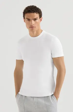 Brunello Cucinelli Stretch Cotton And Modal Ribbed Jersey Crew Neck T-shirt - White