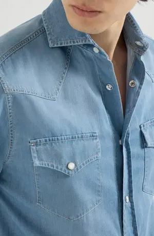 Brunello Cucinelli Lightweight Denim Western Shirt