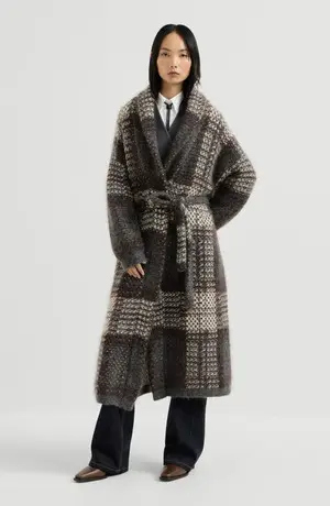 Brunello Cucinelli Tartan Double Knit Mohair Coat - Anthracite