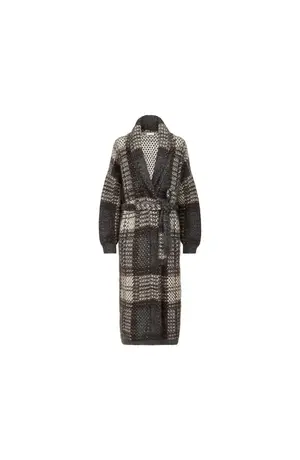 Brunello Cucinelli Tartan Double Knit Mohair Coat - Anthracite