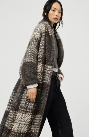 Brunello Cucinelli Tartan Double Knit Mohair Coat - Anthracite