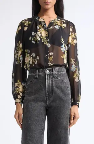 Veronica Beard Ashlynn Silk Chiffon Blouse - Black Multi