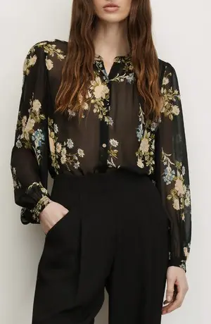 Veronica Beard Ashlynn Silk Chiffon Blouse - Black Multi