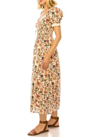 A COLLECTIVE STORY Floral Crochet Trim Midi Dress - Beige Blush