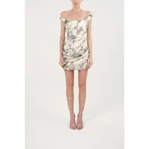 NOCTURNE Abstract Print Off Shoulder Ruched Mini Dress - Multi-colored
