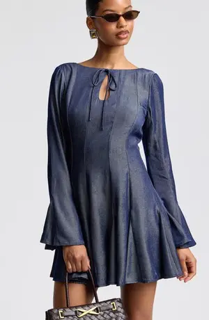 Avec Les Filles Dyed Godet Bell Sleeve Mini Dress