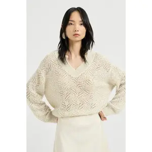 Brunello Cucinelli Dazzling Abstract Leaf Sweater In Mohair And Wool - Cream
