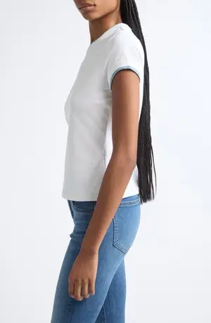 Veronica Beard Devin Short Sleeve Ringer T-shirt - White Blue River