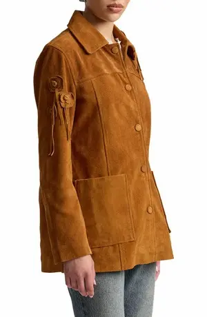 Avec Les Filles Floral Suede Shirt Jacket