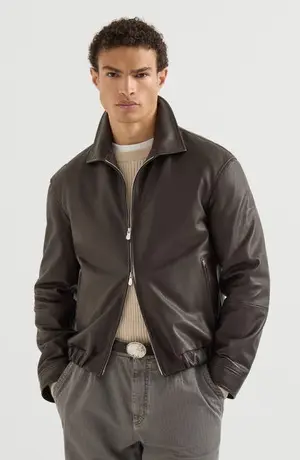 Brunello Cucinelli Nappa Leather Outerwear Jacket - Chocolate
