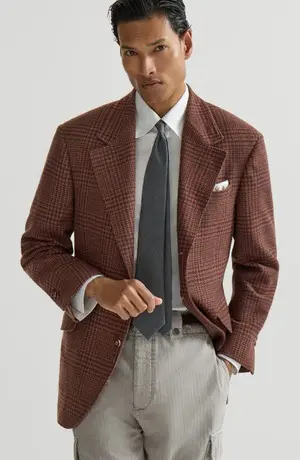Brunello Cucinelli Cashmere Prince Of Wales Cavallo Tailor Blazer - Grey