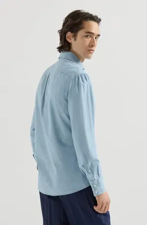 Brunello Cucinelli Denim-effect Chambray Shirt With Spread Collar