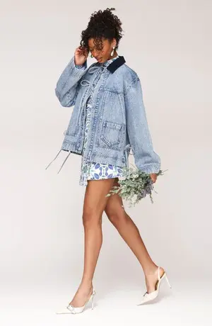 Avec Les Filles Oversized Denim Chore Jacket With Corduroy Collar