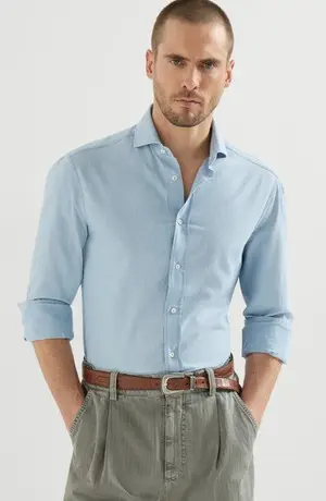 Brunello Cucinelli Denim-effect Chambray Shirt With Spread Collar