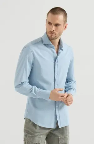 Brunello Cucinelli Denim-effect Chambray Shirt With Spread Collar - Medium Denim