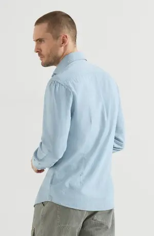 Brunello Cucinelli Denim-effect Chambray Shirt With Spread Collar