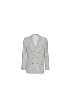 Brunello Cucinelli Linen Prince Of Wales One-and-a-half Breasted Deconstructed Blazer With Metal Buttons - Panama