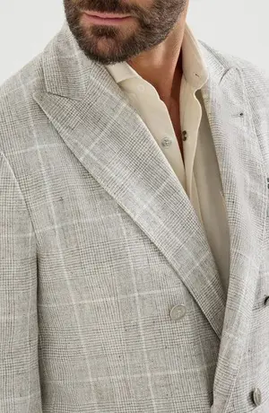 Brunello Cucinelli Linen Prince Of Wales One-and-a-half Breasted Deconstructed Blazer With Metal Buttons - Panama