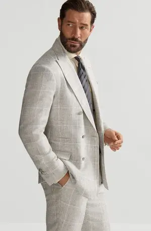 Brunello Cucinelli Linen Prince Of Wales One-and-a-half Breasted Deconstructed Blazer With Metal Buttons - Panama