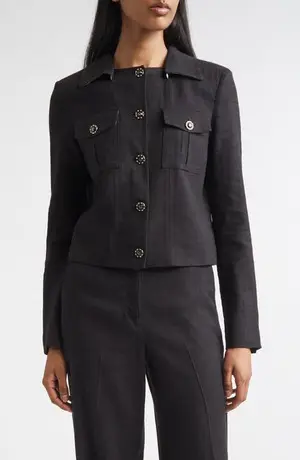 St. John Linen Blend Twill Jacket - Black