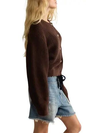 Free People Vienna Rib Button Front Cardigan - French Chocolate