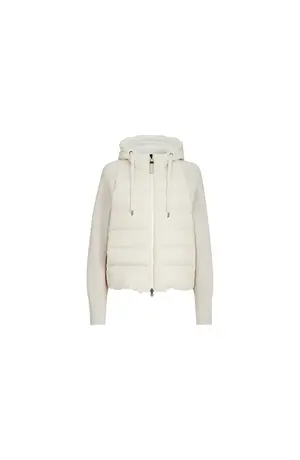 Brunello Cucinelli Water-resistant Matte Nylon Hooded Down Jacket With Knit Sleeves And Monili