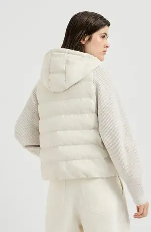 Brunello Cucinelli Water-resistant Matte Nylon Hooded Down Jacket With Knit Sleeves And Monili