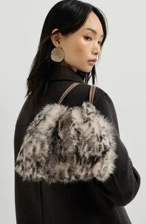 Brunello Cucinelli Lynx-effect Shearling Pouch Bag With Monili