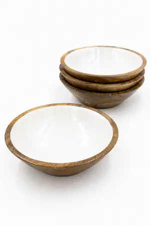 JEANNE FITZ Wood + White Collection Mango Wood, Set Of 4 Serving Bowls