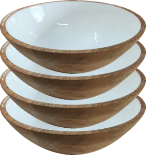 JEANNE FITZ Wood + White Collection Mango Wood, Set Of 4 Serving Bowls