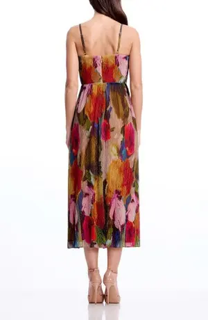 Dress The Population Zola Metallic Floral Sweetheart Neck Midi Dress