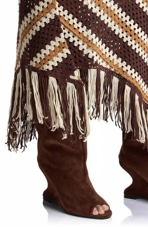 Avec Les Filles Chevron Crochet Fringe Midi Skirt