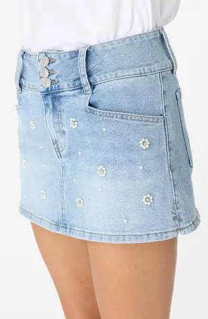 FADE OUT LOUD Simone Faux Pearl Embellished Denim Miniskirt