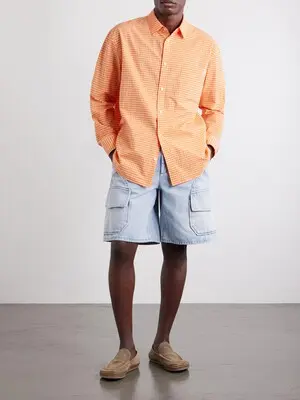 Loewe Paula's Ibiza Anagram-embroidered Checked Cotton-poplin Shirt - Orange