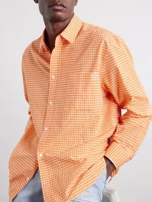 Loewe Paula's Ibiza Anagram-embroidered Checked Cotton-poplin Shirt - Orange