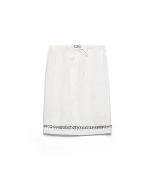 Prada Embroidered Slubbed Fabric Skirt - Neutral