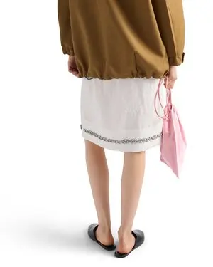 Prada Embroidered Slubbed Fabric Skirt