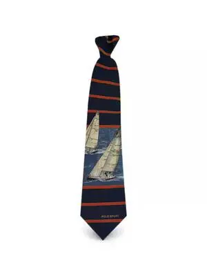 Polo Ralph Lauren Sailing-print Striped Silk Tie - Blue