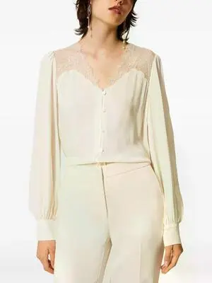 TWINSET Jacquard Shirt With Lace - Neutrals