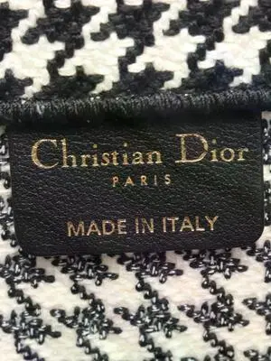 Dior Houndstooth Embroidered Book Tote Bag - Black