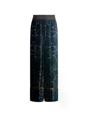 PIERRE-LOUIS MASCIA Kanada Floral-print Velvet Palazzo Pants - Blue