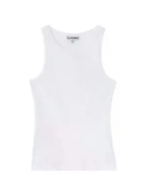 GANNI Logo-embroidered Ribbed Tank Top - White