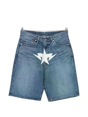 A BATHING APE Star-print Denim Shorts - Blue