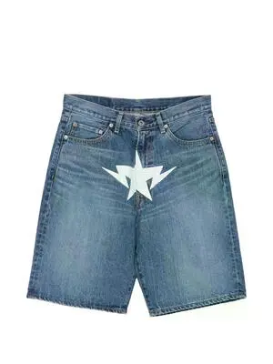 A BATHING APE Star-print Denim Shorts - Blue