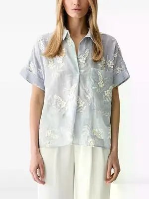 VICOLO Floral-embroidered Striped Top - Blue